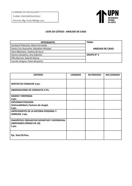 ANÁLISIS DE CASO DE LOS TRASTORNOS REVISADOS CADA | Gabriela | uDocz