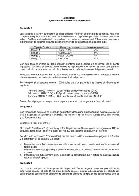 Algoritmos Ejercicios propuestos | marco antonio cabrejos tocre | uDocz