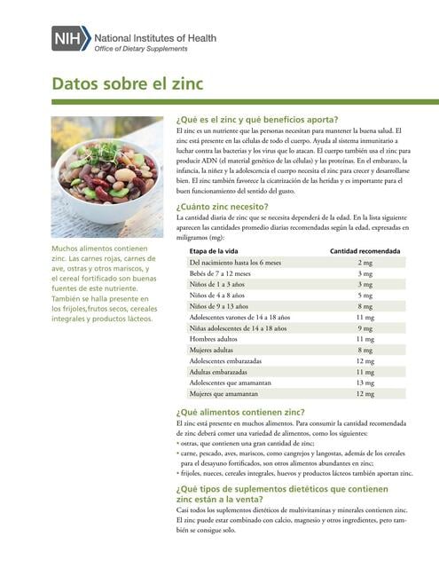 Flashcards de Zinc DatosEnEspanol | Por Maribel | uDocz