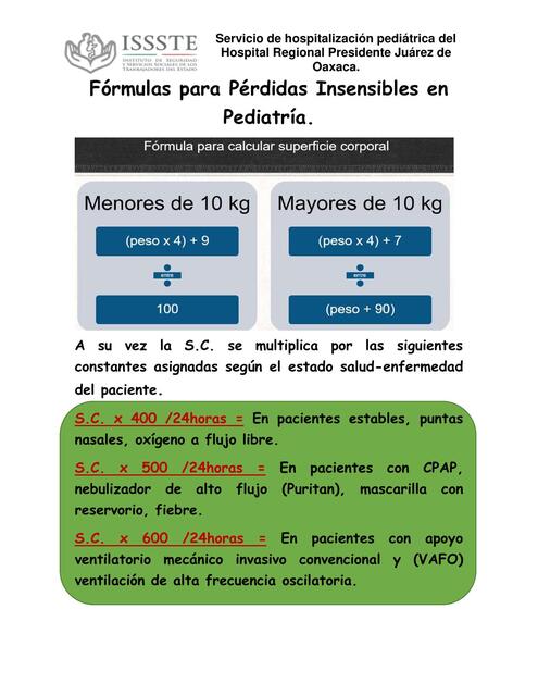 Formulas Para Perdidas Insensibles en Pediatria | Rivera Tenorio Emely | uDocz