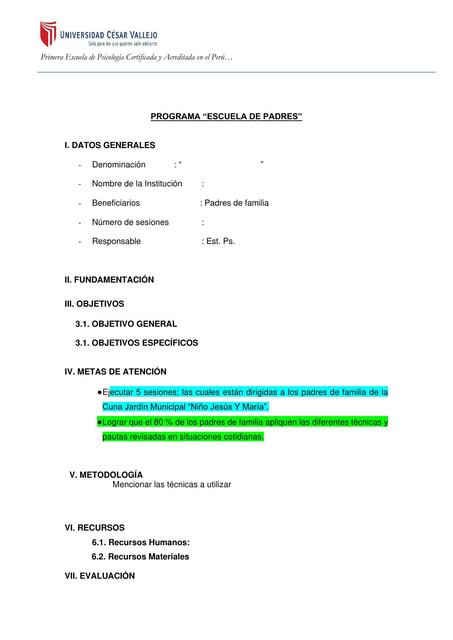 Formato de escuela para padres | Ana | uDocz