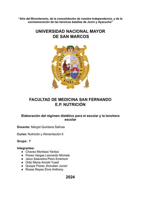 Nutri II Sem 3 Informe grupal Planificación | Piero | uDocz