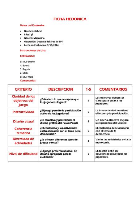 FICHA HEDONICA GRACE | jhire | uDocz