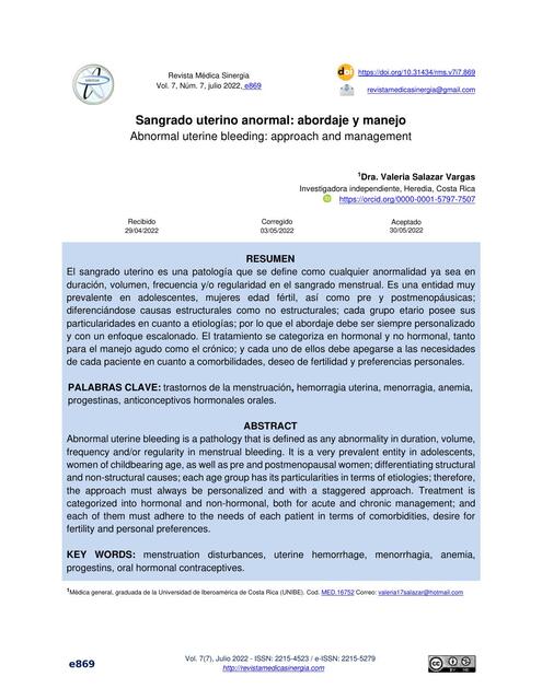 Sangrado uterino anormal 1 | Silvana Castaño | uDocz