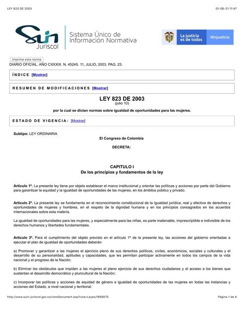 ley 823 colombia | Enfermero Isaias Rivas | uDocz