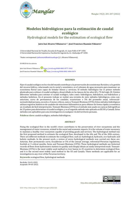 Modelos hidrológicos para la estimación de caudal ecológico | Mario Cahua | uDocz