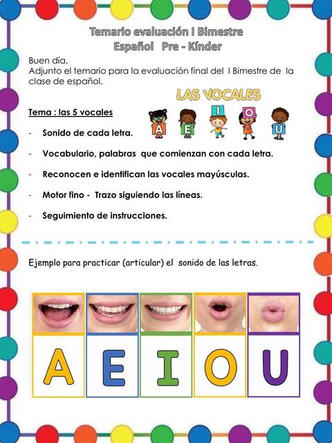 temarioparaevaluacion espaC3B1ol Pre Kinder 2 | paola | uDocz