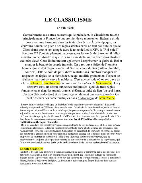 LE CLASSICISME 1 | Kiara Antonella | uDocz