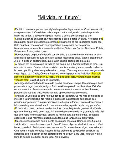 Mi vida mi futuro Fabio Forttini R | Carlos Daniel | uDocz