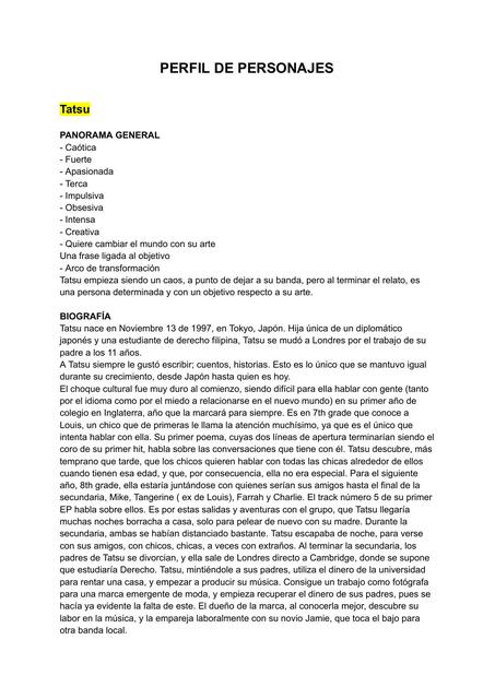 2 Perfil de personajes LA RAZÓN DE LAS HOJAS | Carlos Daniel | uDocz