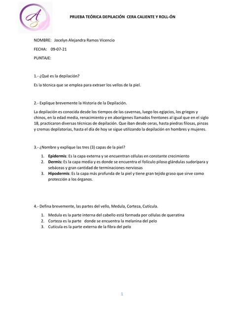 Examen Terico Depilacin Instituto AS 2 | Isabella Galleguillos | uDocz