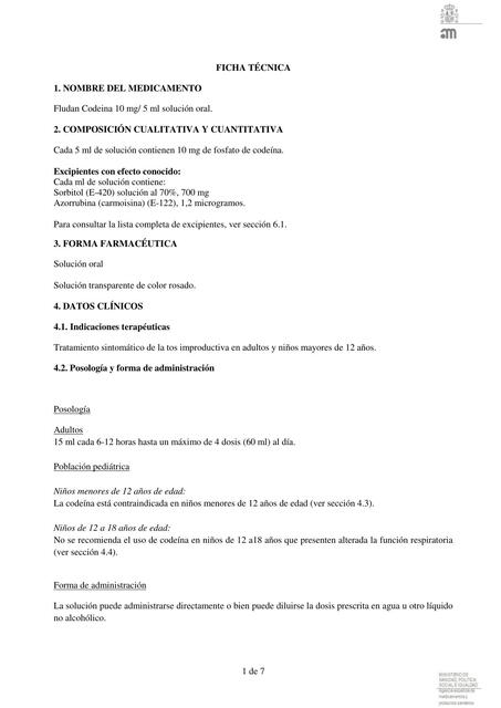 Ficha técnica fludan codeína | Actualidades en Pediatría | uDocz