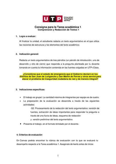 TA 1 REDACCION I | Sebitas | uDocz