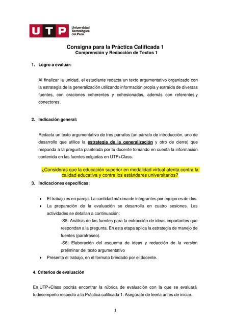 Consigna para la práctica calificada 1 | Alisson | uDocz
