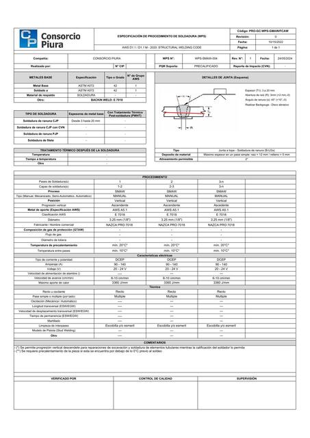 AWS D1 1 WPS SMAW FCAW Formato OKI | Carlos Campusano | uDocz