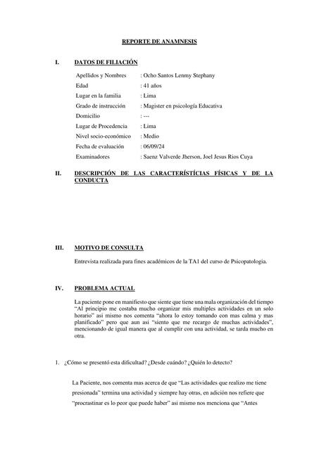 ANAMNESIS PSICOPATOLOGIA TA1 1 | Aaron | uDocz