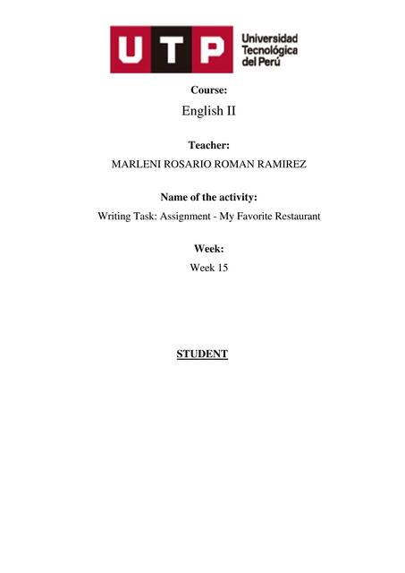 Writing Task Assignment My Favorite Restaurant Wee | Ademar | uDocz