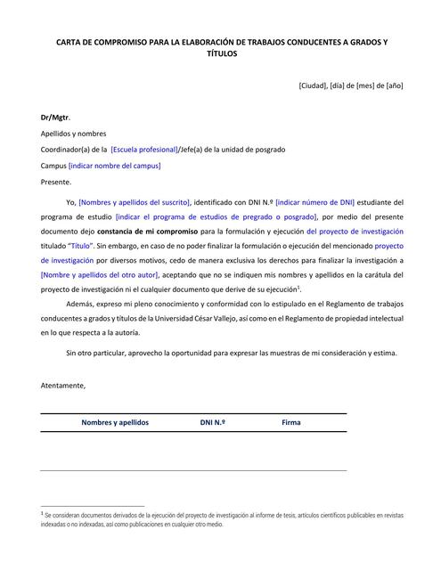 Carta de compromiso para la elaboración de trabajo | Marlene Olinda Arrascue campos | uDocz