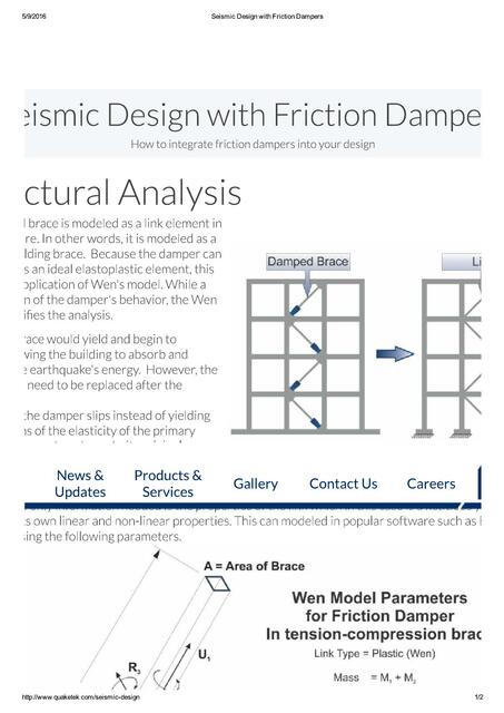 Seismic Design With Friction Dampers | Anon | uDocz