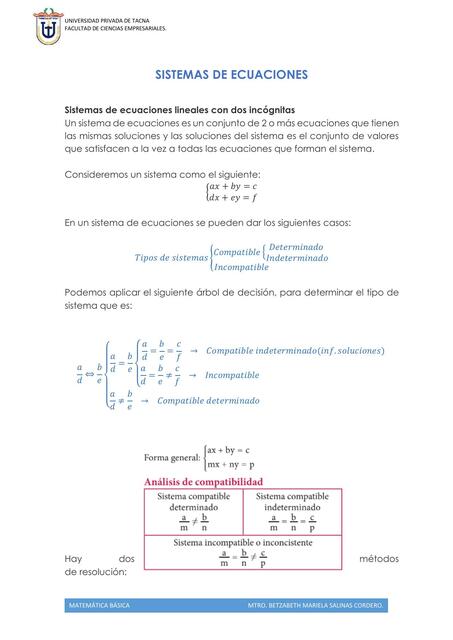 S7 TEORÍA SISTEMAS DE ECUACIONES 1 | Jhojan Abel SALCEDO MACHACA | uDocz