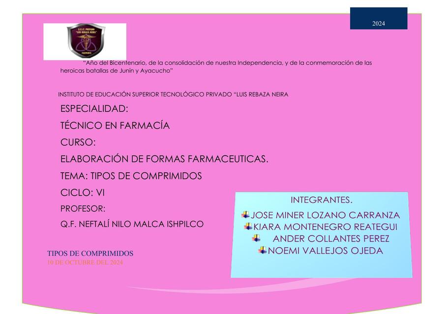 COMPRIMIDOS TRABAJO GRUPAL | Noemi Vallejos Ojeda | uDocz