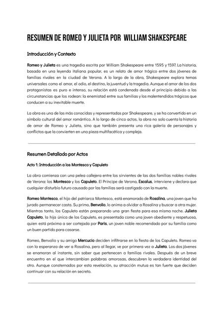 Resumen de Romeo y Julieta por William Shakespeare | EIKO MICAELA | uDocz