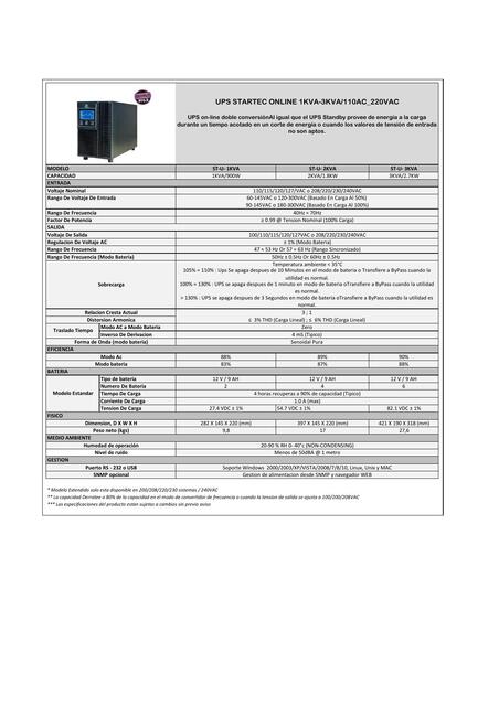 ficha tecnica ups 1 2 3 KVA Torre 110 220VAC 2 sta | Beopiro | uDocz