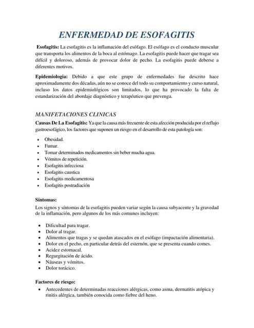 RESUMEN DE LA ESOFAGITIS | Nely Ramos | uDocz