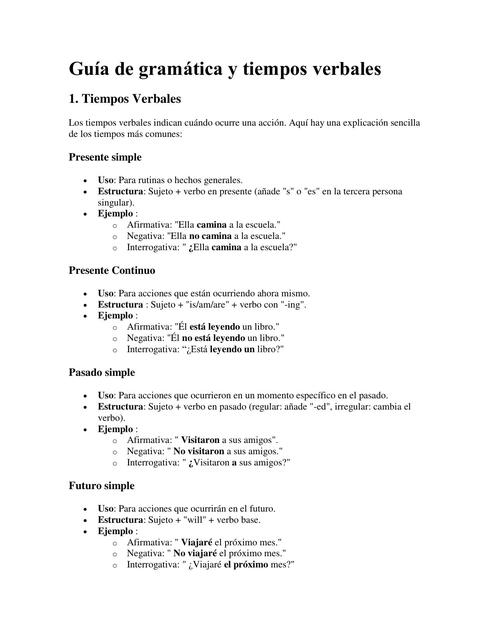 Guía de gramática y tiempos verbales | Fernando Yael | uDocz