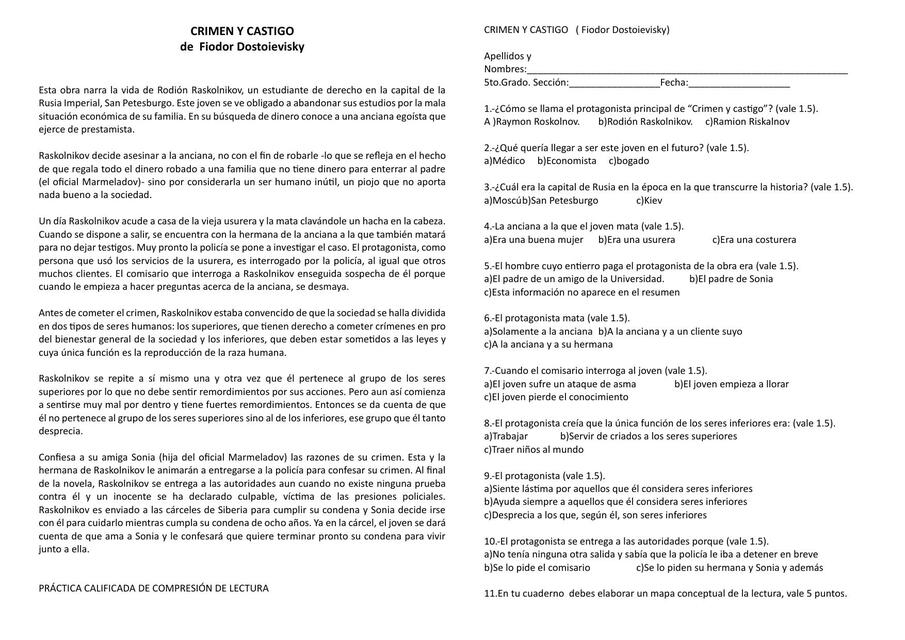 CRIMEN Y CASTIGO - practica calificada | Teresa Quesada | uDocz