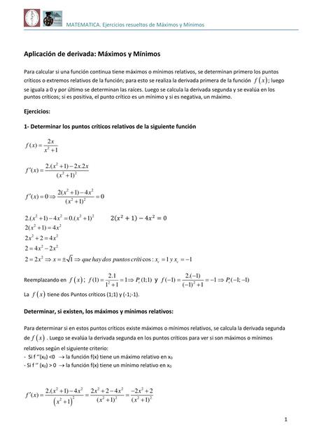 Ejercicios resueltos de maximos y minimos | cande | uDocz