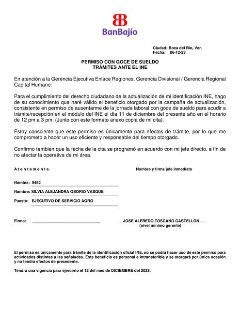 Formato Permiso con goce de sueldo Actualización | SILVIA ALEJANDRA ...
