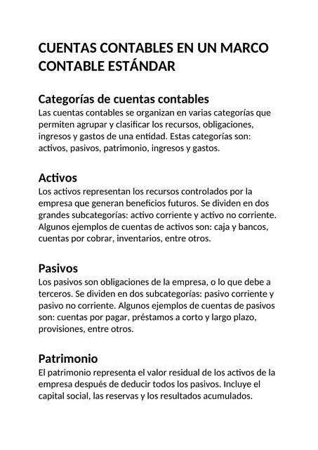 CUENTAS CONTABLES EN UN MARCO CONTABLE ESTÁNDAR | The | uDocz