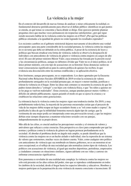 Comentario critico sobre la violencia a la mujer | Sofía | uDocz