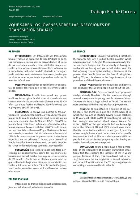 Dialnet QueSabenLosJovenesSobreLasInfeccionesDeTra | Nina Soria | uDocz