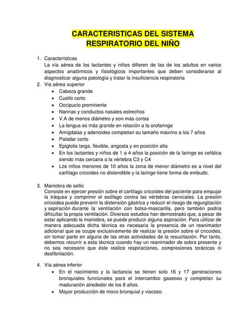 El Sistema Respiratorio Principales Caractersticas