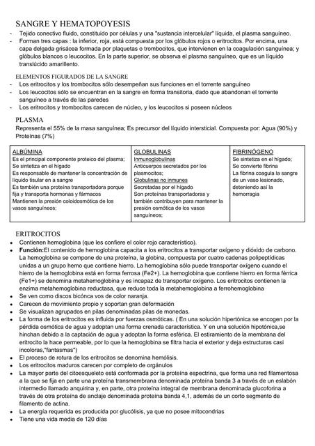SANGRE Y HEMATOPOYESIS | Isabel Rodriguez | uDocz