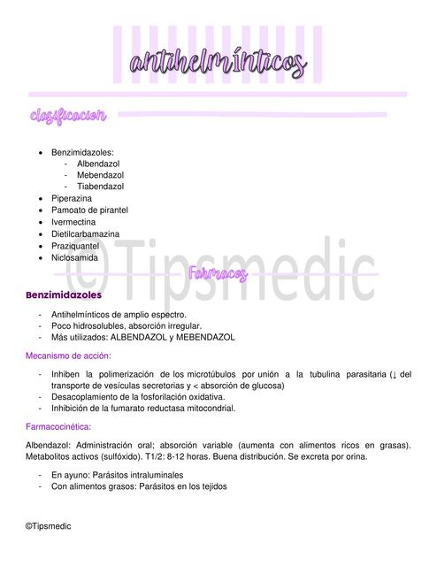 Fármacos Antihelminticos | Tips Medic | uDocz