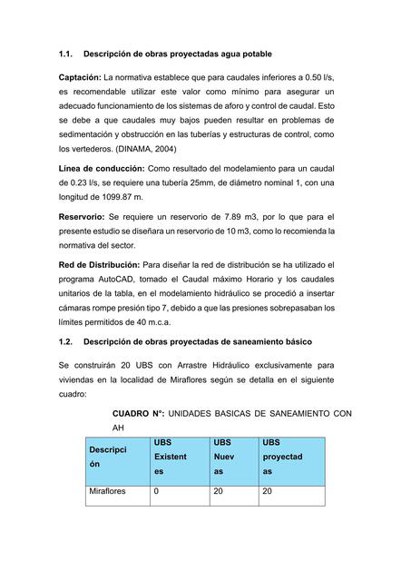 Descripción de obras proyectadas agua potable | CAMILA LUCIANA | uDocz