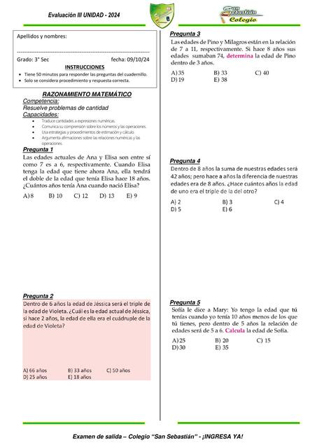 examen de salida 3rO sec RM III PERIODO 24 | Michael Enrique | uDocz