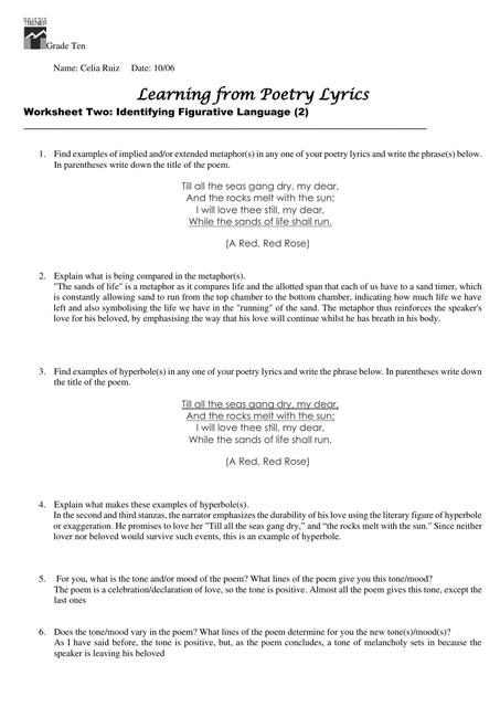 Identifying Figurative Language poem lyrics | CELIA ESTHER | uDocz Identifying Figurative Language poem lyrics | CELIA ESTHER | uDocz