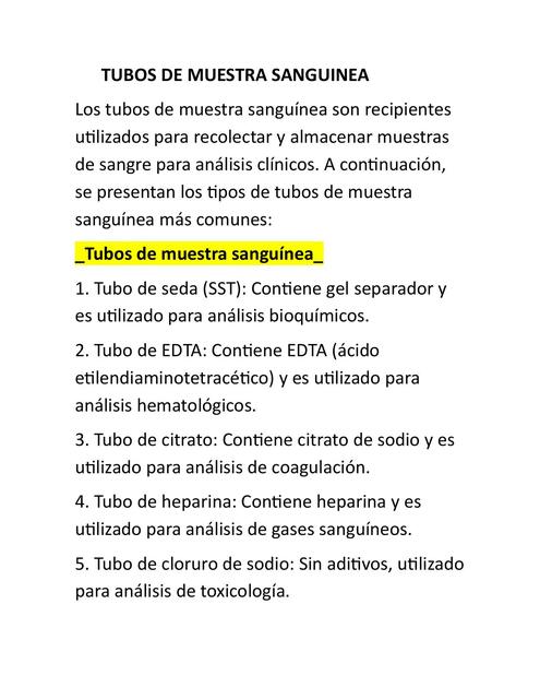Tubos de muestra sanguínea | Aura Ester Peréz Rada | uDocz