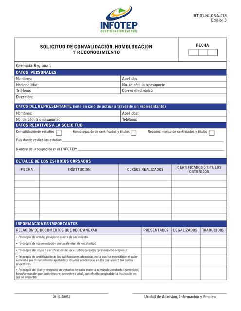 Formulario de convalidación y homologación | Steisy | uDocz