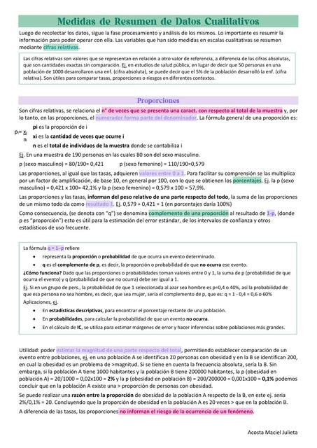 Medidas de Resumen de Datos Cualitativos | Julieta | uDocz