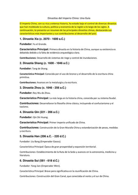 Dinastías del Imperio Chino | QUEVEDO TORRES | uDocz