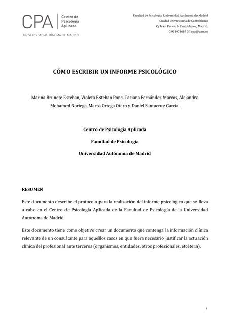 Como escribir informe psicologico | MARIO ANIBAL SAUCEDO | uDocz