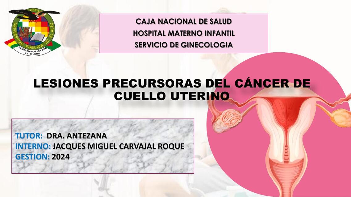 Lesiones precursoras del cáncer de cuello uterino | Jacques Miguel Carvajal Roque | uDocz