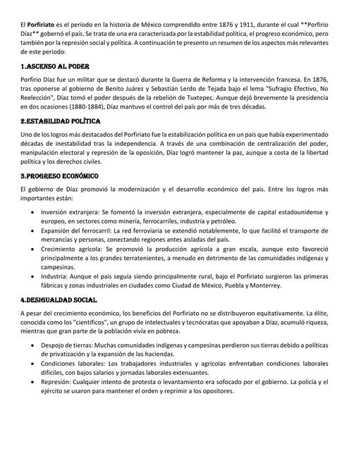 El Porfiriato es el período en la historia de Méxi | yos | uDocz