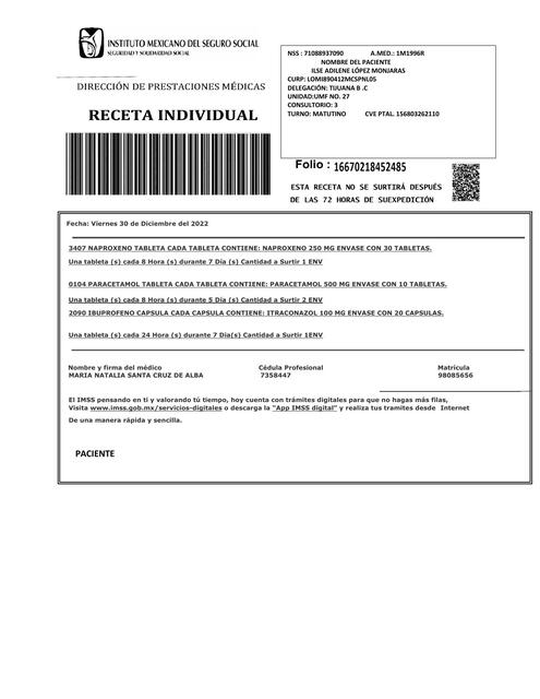 receta editable imss 1 2 | Arleth | uDocz