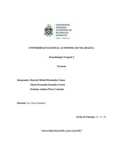 Tencias de laboratorio parasitologia | Katherine Caton | uDocz